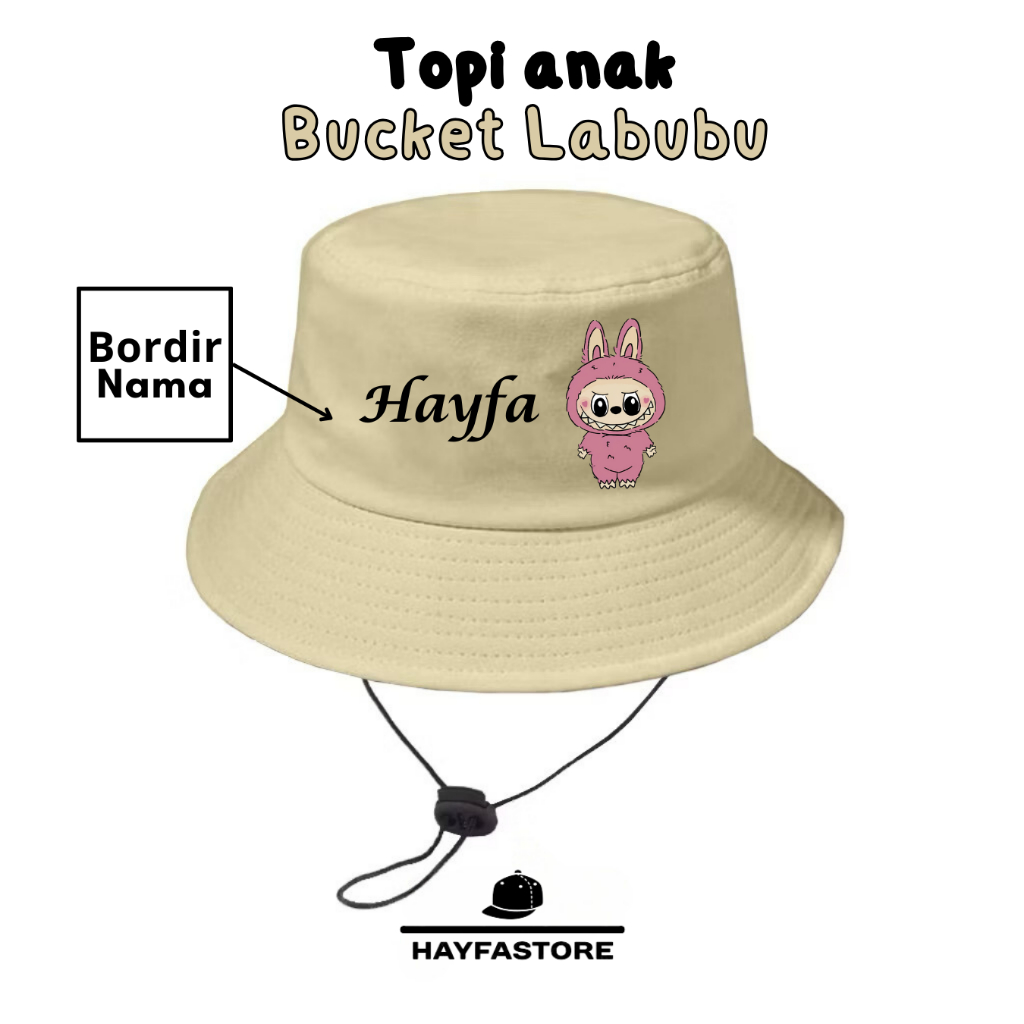 Jual Topi Bucket Anak Labubu Free Bordir Nama Sablon Motif Labubu ...