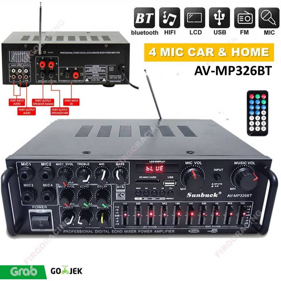 Jual Sunbuck Bluetooth EQ Amplifier Karaoke Mixer Audio FM - AV-MP326BT ...
