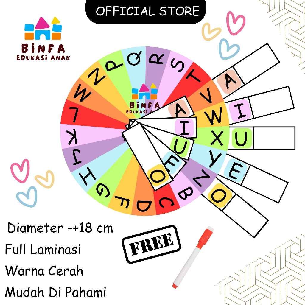 Jual Binfa - Roda pintar baca huruf besar membaca tanpa mengeja mainan ...