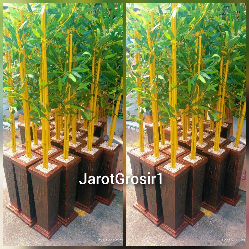 Jual BUNGA PLASTIK BAMBU DENGAN POT JUMBO TINGGI 130CM . BAMBU KUNING ...