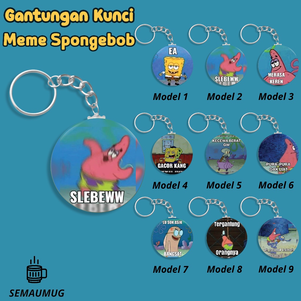 Jual GANTUNGAN KUNCI SPONGEBOB STICKER WA KADO GANCI BULAT MEME LUCU ...