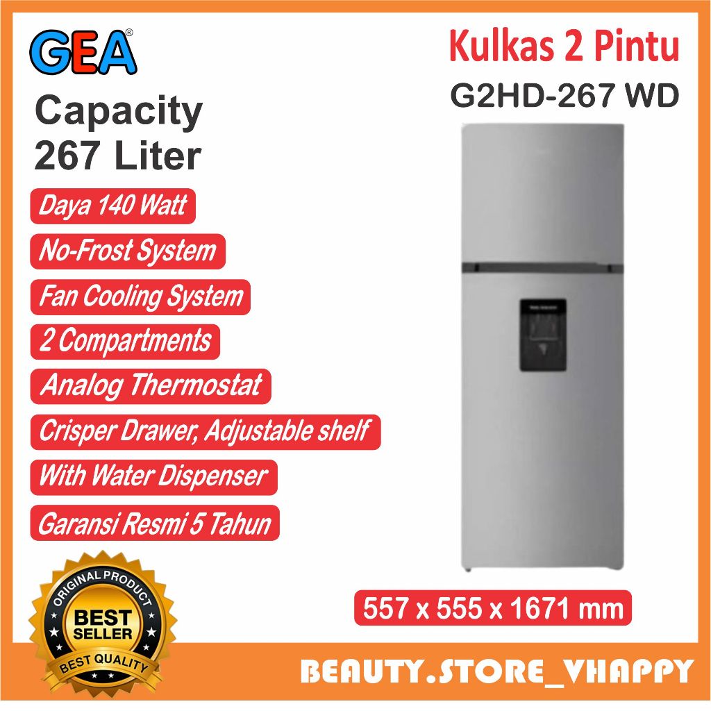 Jual Kulkas 2 Pintu GEA INOX No Frost 267 Liter G2HD-267 WD - Water ...