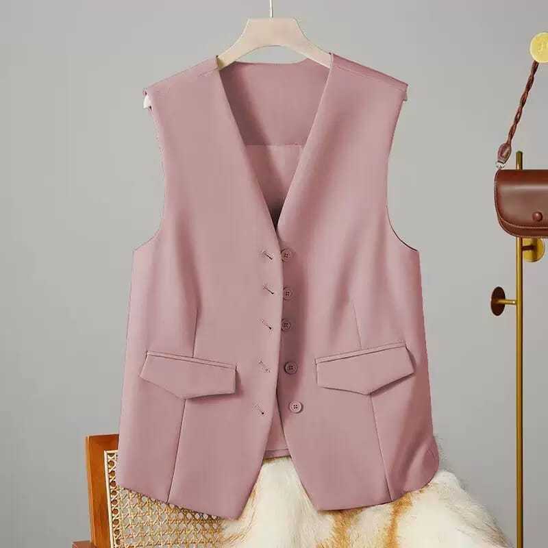 Jual Rompi atasan wanita model vest kancing premium motif polos PINK ...