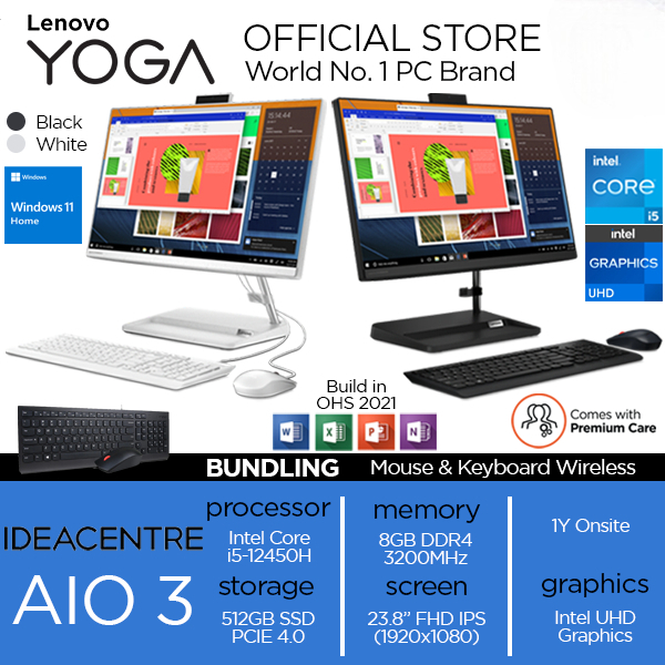 Jual LENOVO IDEACENTRE AIO 3 24IAP7 INTEL CORE I5 12450H RAM 8GB SSD 512GB W11+OHS 23.8" FHD IPS ...