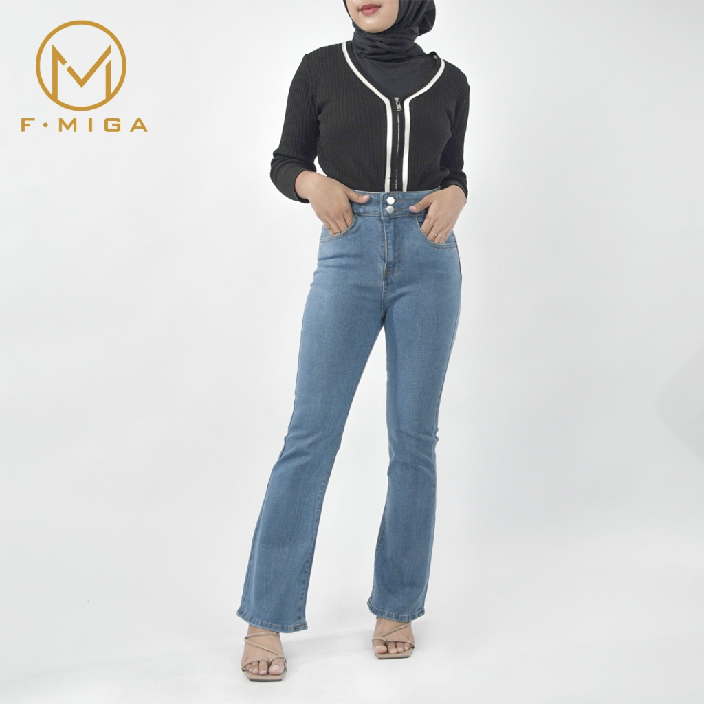 Jual F·MIGA C139 Korean Style Highwaist Stretch Cutbray Flare Celana ...