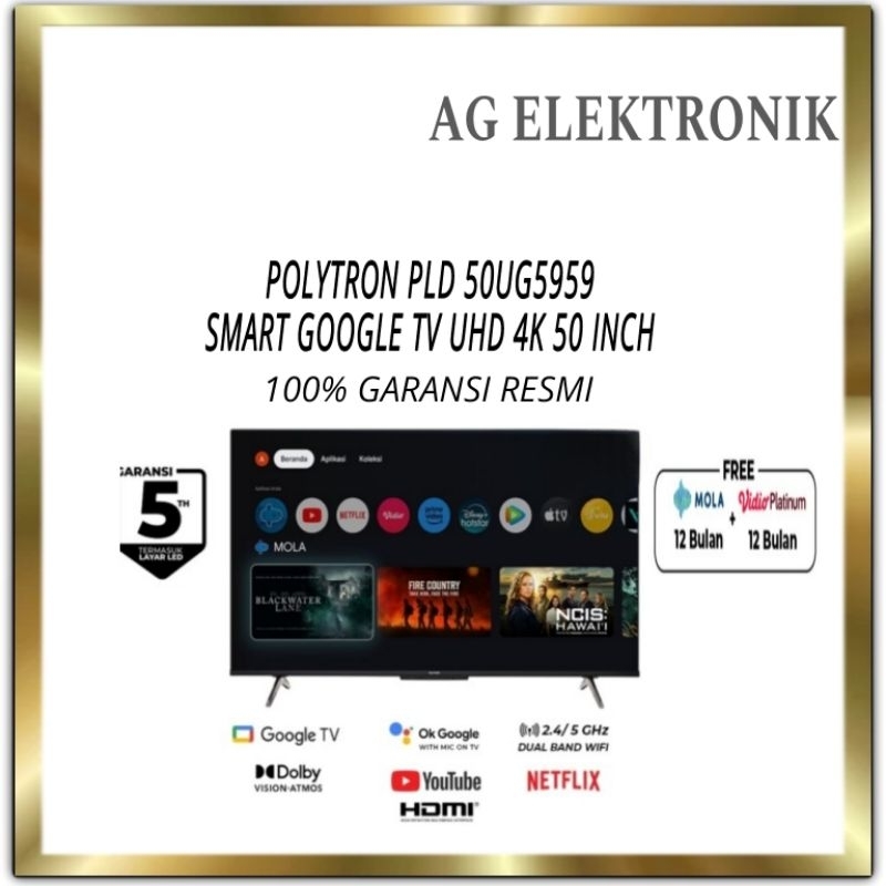 Jual POLYTRON 50 INCH PLD 50UG5959 Google tv android 4k uhd | Shopee ...