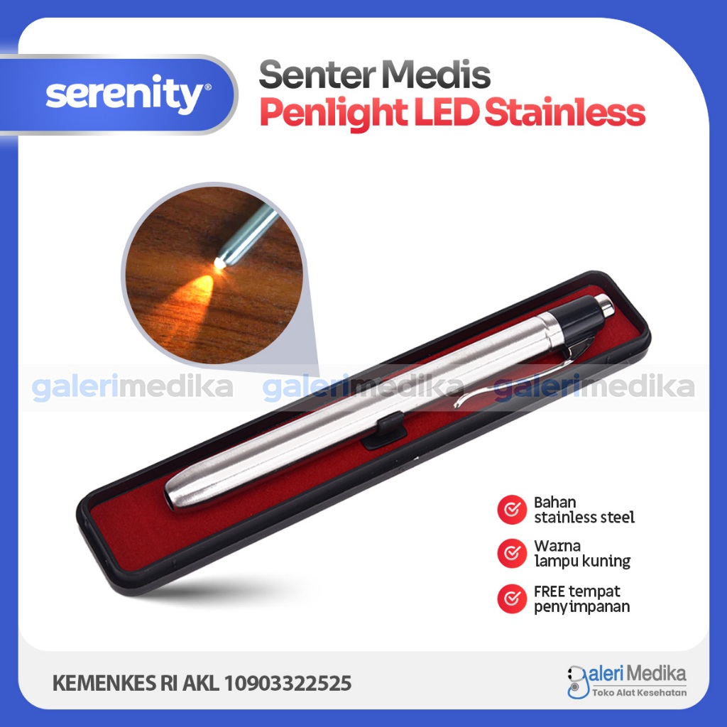 Jual Senter Medis Penlight LED Stainless Serenity Lampu Kuning / Senter Pena Lampu Kuning ...
