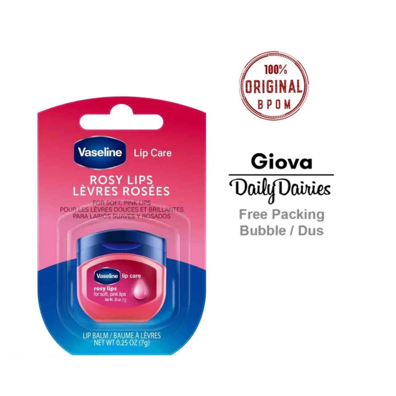 Jual Vaseline lip care jar 7gr rosy lips pink lip balm pelembab bibir | Shopee Indonesia