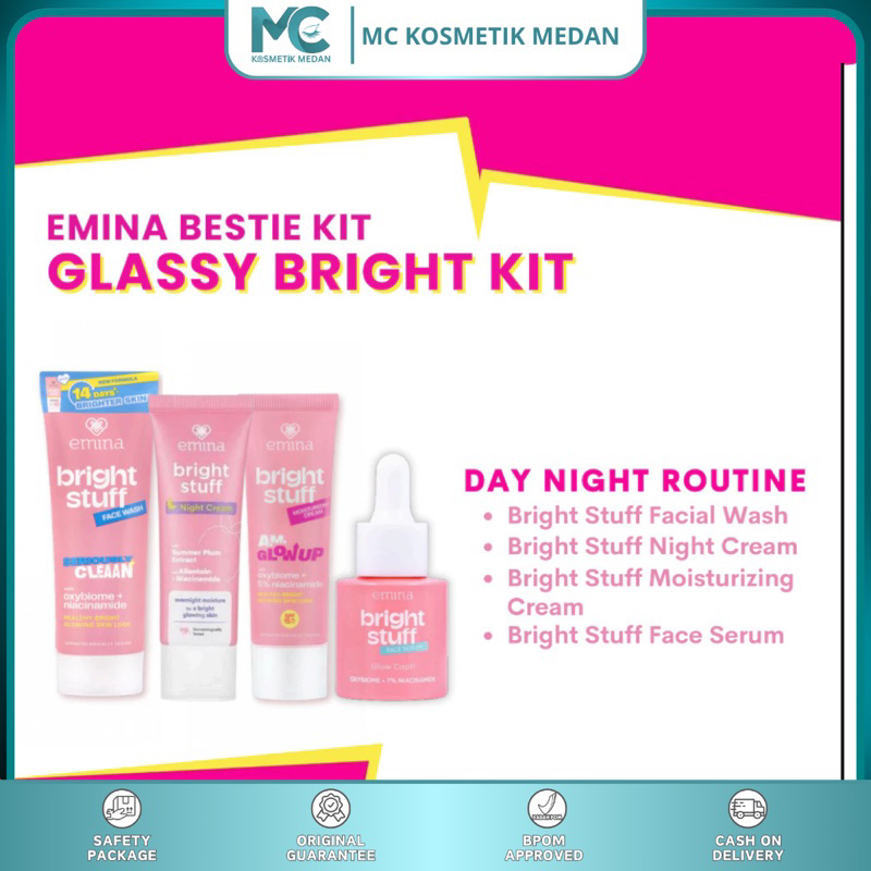 Jual Emina Glassy Bright Kit Day + Night 4in1 (face wash 50ml, face ...