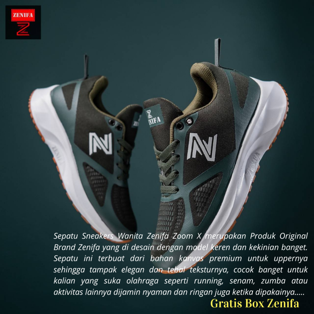 Jual Zenifa Sepatu Sneakers Olahraga Wanita Sport Shoes Hijau Army 2025 ...