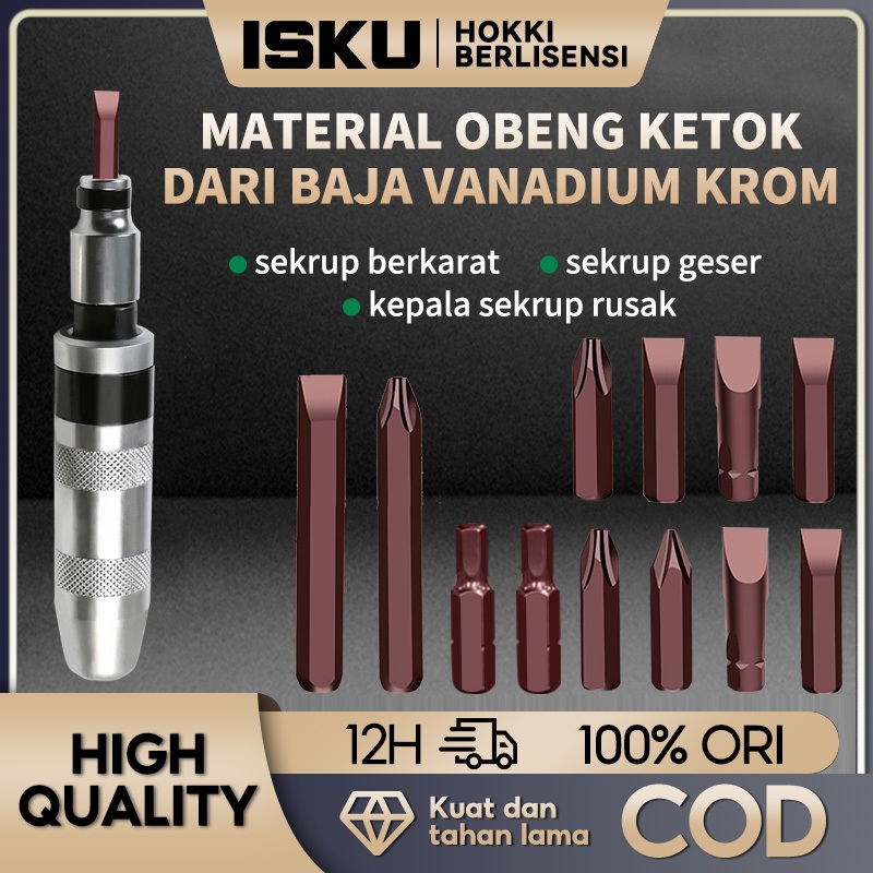Jual ISKU Obeng ketok set 13pcs Obeng Set Putar set S2 Drill bit bahan ...