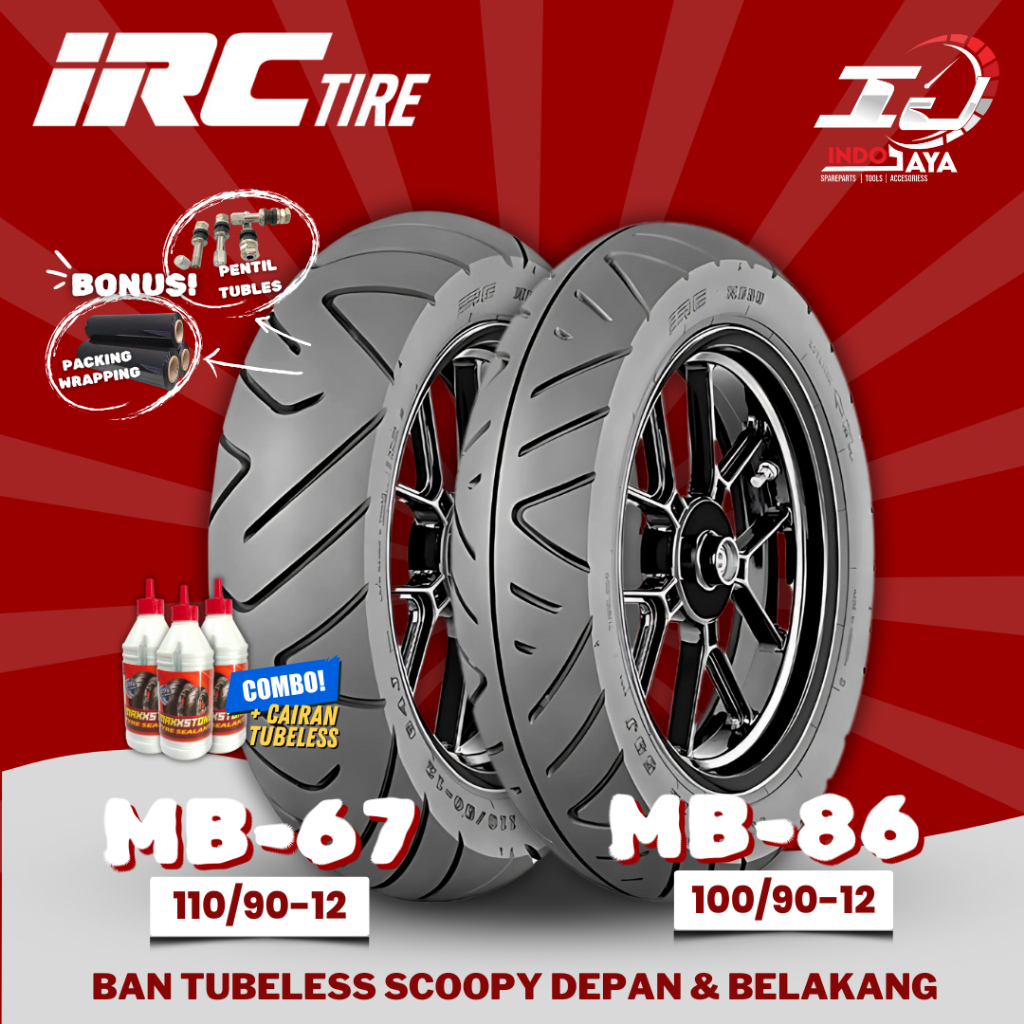 Jual [BAN SEPASANG] BAN LUAR TUBELESS IRC MB67 & MB86 (100/90-12 & 110/ ...