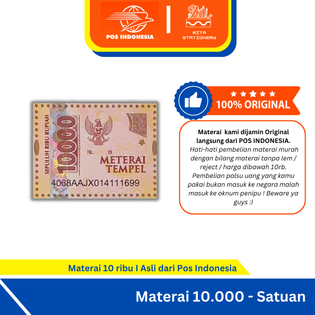 Jual MATERAI Original 10000 kantor pos 10k | Shopee Indonesia