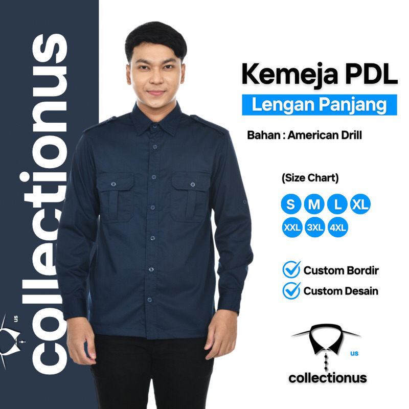 Jual Baju Kemeja PDL PDH Biru Tua Navy Lengan Panjang Seragam Kerja ...