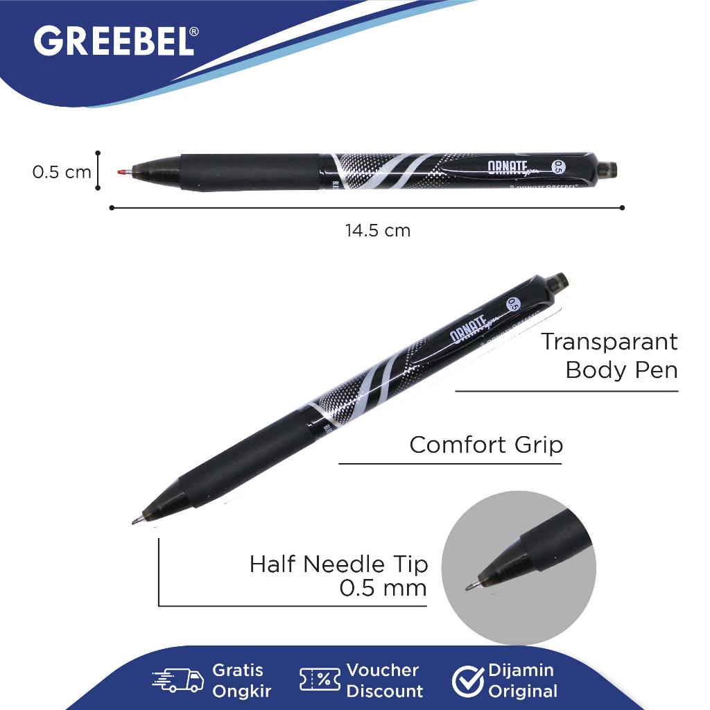 Jual GREEBEL Pulpen Gel / Gel Pen Ornate GP-505 0.5 Hitam (6PCS/SET) / Ballpen Gel Ballpoint ...