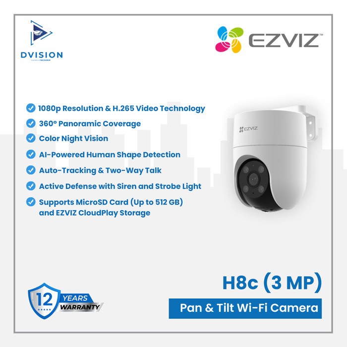 Jual EZVIZ CS-H8C 3MP 2K PoE ColorVu Pant & Tilt CCTV Outdoor Smart IP Camera From Hikvision 2 ...