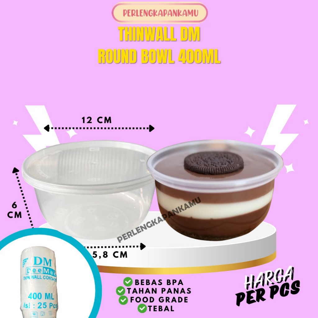 Jual Thinwall 400ml Round Bowl/ Kotak Makan Plastik / Food Container ...