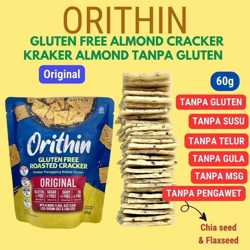 Jual ORIThin Almond Cracker Snack GlutenFree 60g Original Cemilan Sehat ...