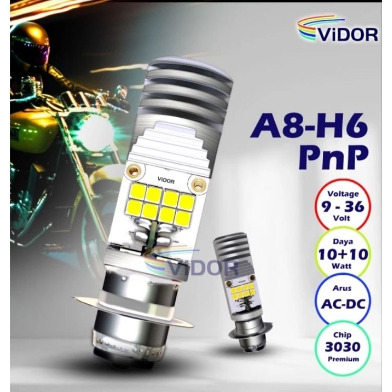 Jual LAMPU LED MOTOR VIDOR 16 MATA LED AC/DC PNP A8-H6 HI/LO, 10W+10W GARANSI HIGH QUALITY LED ...