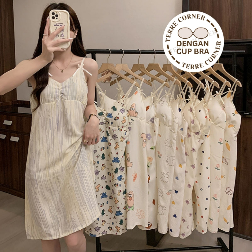 Jual Yijae Dress Daster Tidur Aesthetic dengan Cup Bra Piyama Korea ...