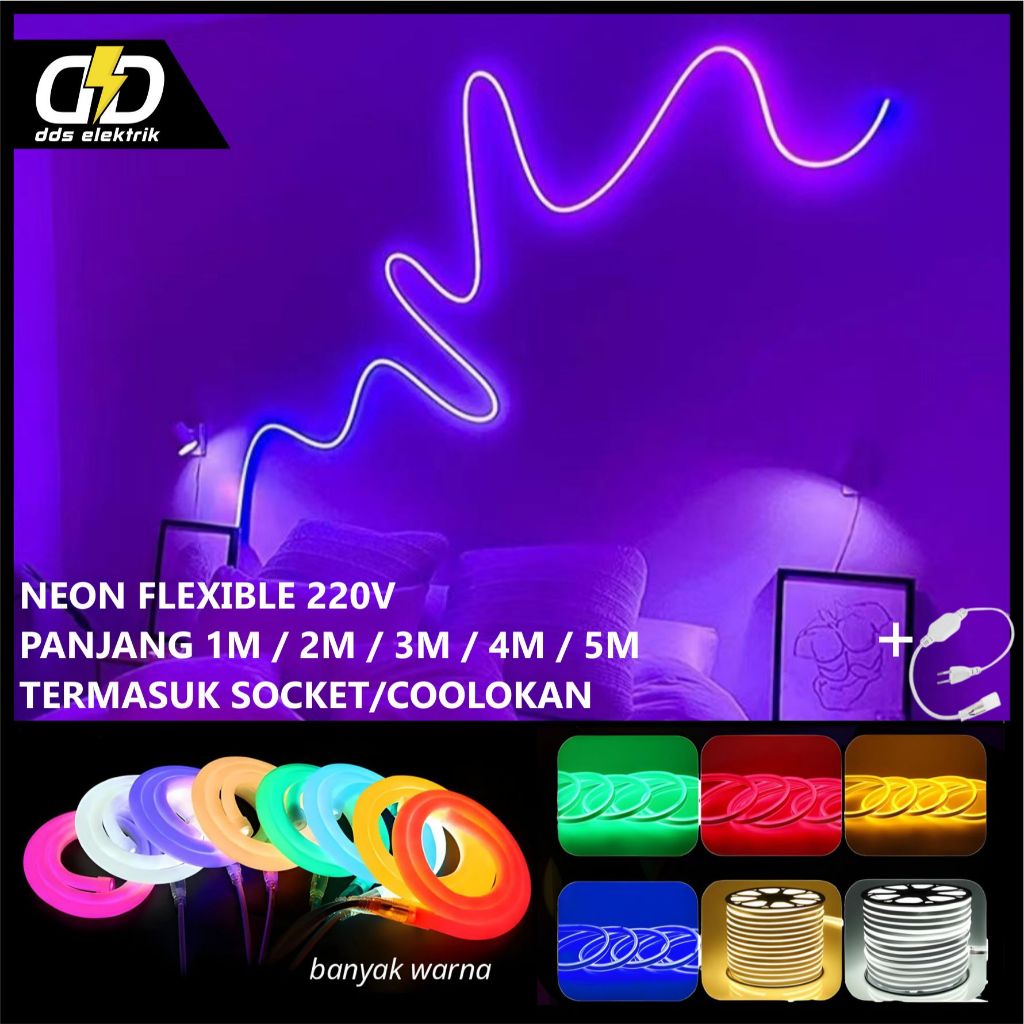 Jual PROMO!!! Paket Lampu Neon Flex 220v 1m 2m 3m 4m 5m + Socket ...