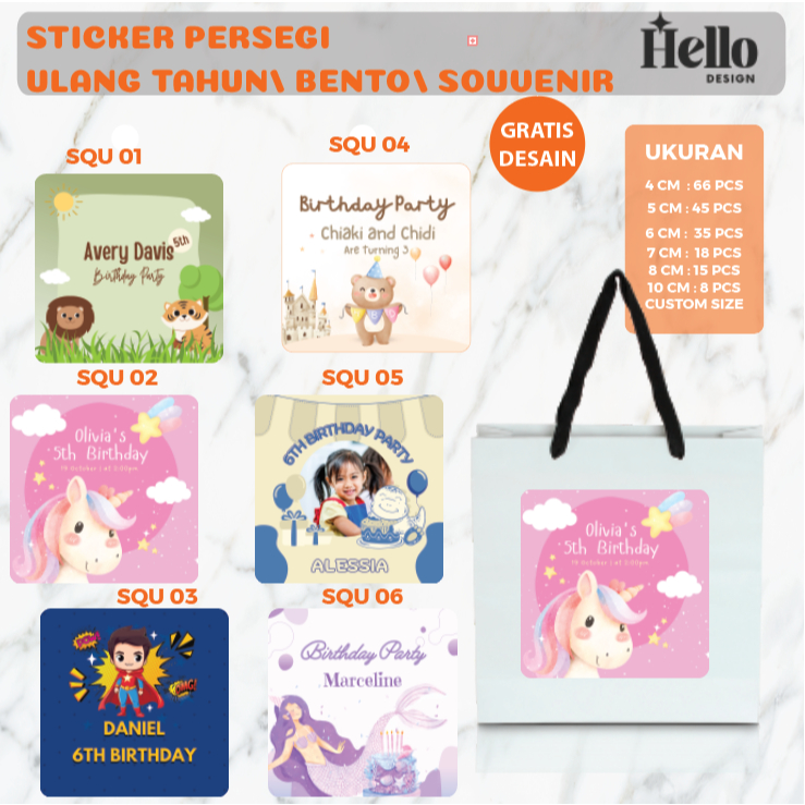 Jual (FREE CUSTOM) Stiker PERSEGI Ulang Tahun Anak Label Custom | stier ...