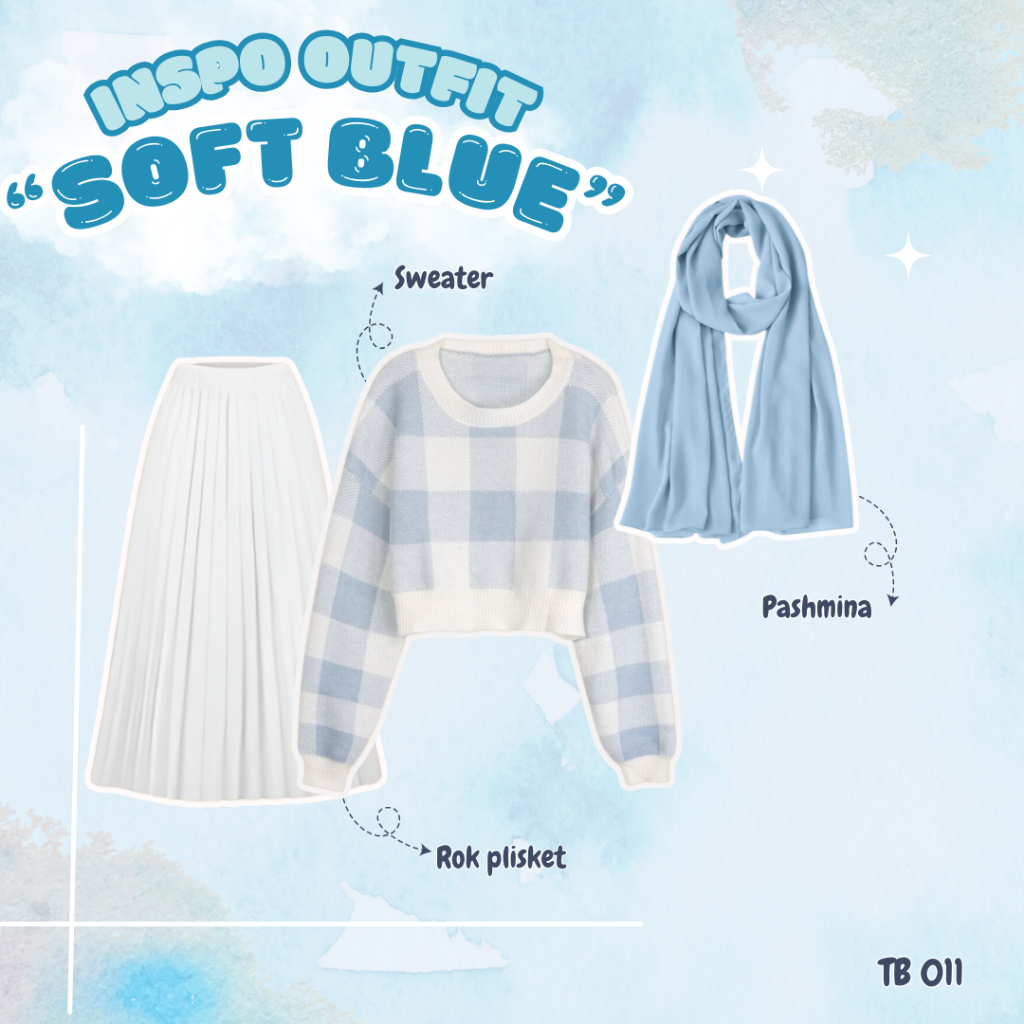 Jual SET Outfit Soft Blue 3 In One Setelan Wanita Hijab Sweater Korean ...