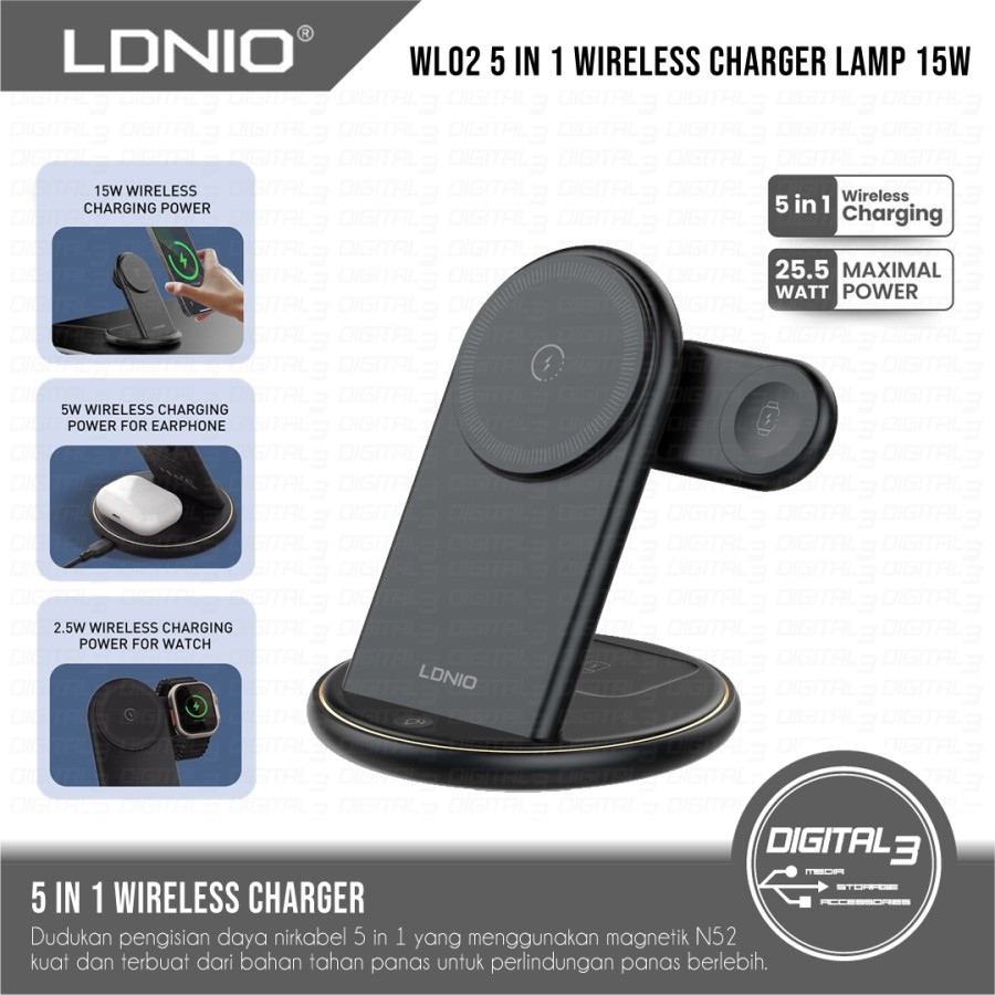 Jual LDNIO WL02 Wireless Charger 5 in 1 Desktop Wireless Charging ...