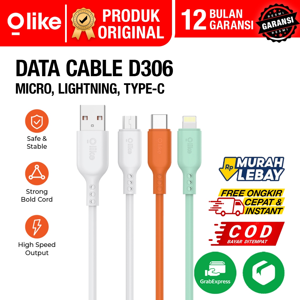 Jual Olike D306 Kabel Micro Lightning Type C | GARANSI RESMI | 2.4A ...