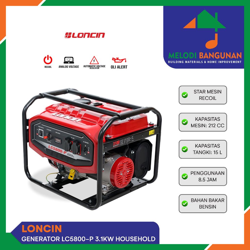 Jual Loncin - Mesin Genset Generator Listrik Bensin Lc 5800 P Lc5800P ...