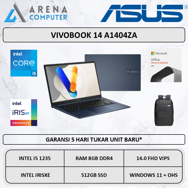 Jual Asus Vivobook 14 A1404ZA Intel i5 1235 16GB 512GB FHD VIPS W11 OHS ...