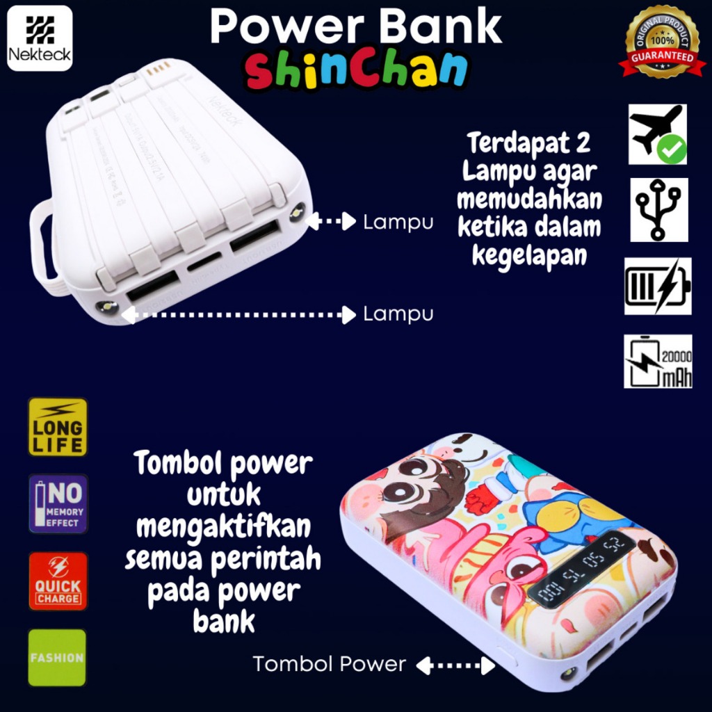 Jual POWERBANK NEKTECK SINCHAN LUCU 20000mAh MINI FAST CHARGING DENGAN ...
