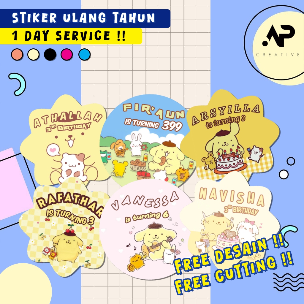 Jual Stiker Ulang Tahun POMPOMPURIN EDITION | Stiker Label Ulang Tahun ...