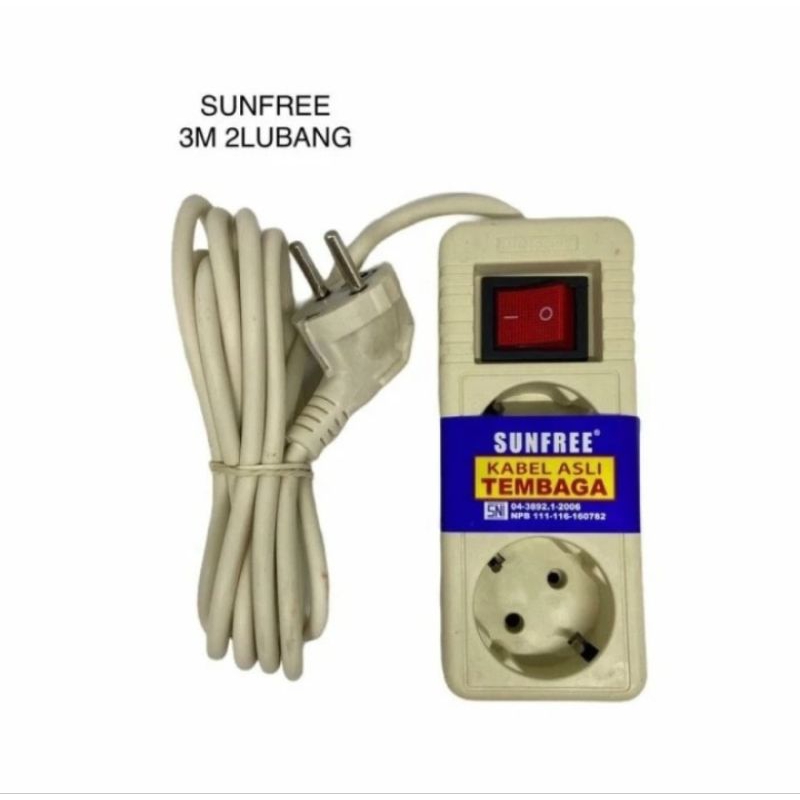 Jual SUNFREE Jupiter StopKontak 2 lubang Panjang Kabel 3 meter colokan ...