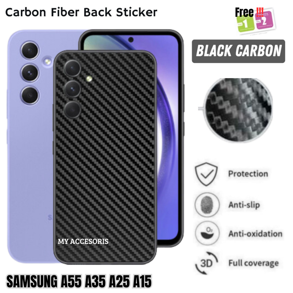 Jual Back Skin Carbon HITAM (BLACK) 3D SAMSUNG A56 A36 A26 A16 A06 A55 A35 A25 A15 A05 A05S A54 ...