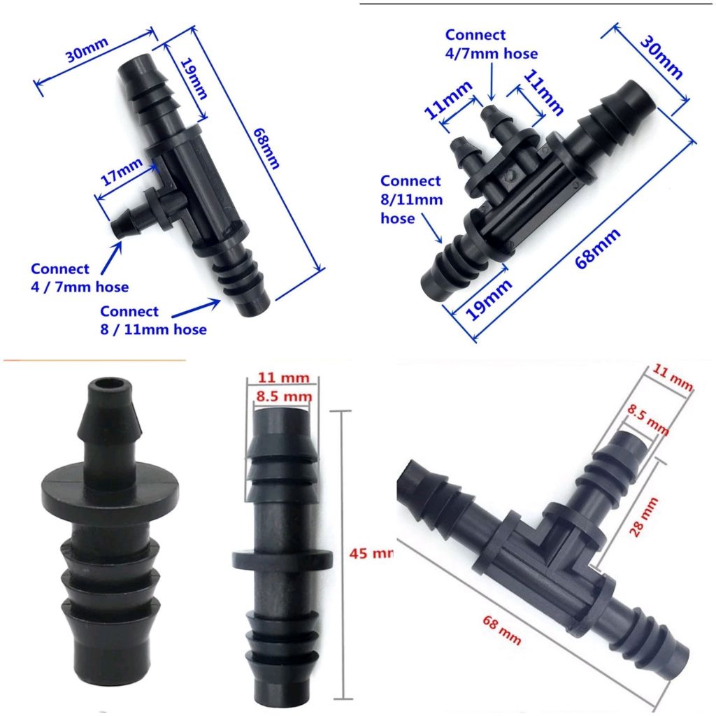 Jual Konektor Tee T sambungan Selang Uniring 10/16mm ke selang 6mm(3 ...