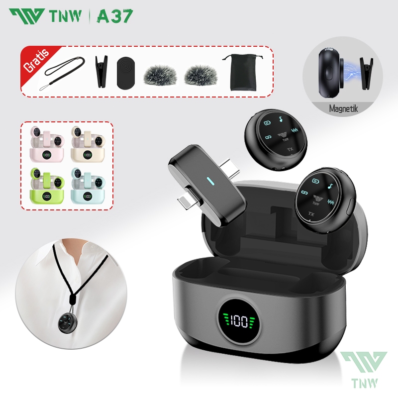 Jual TNW A37 Wireless Microphone 2-In-1 Clip On Mic Magnetic Mikrofon HP Plug & Play Dual ...