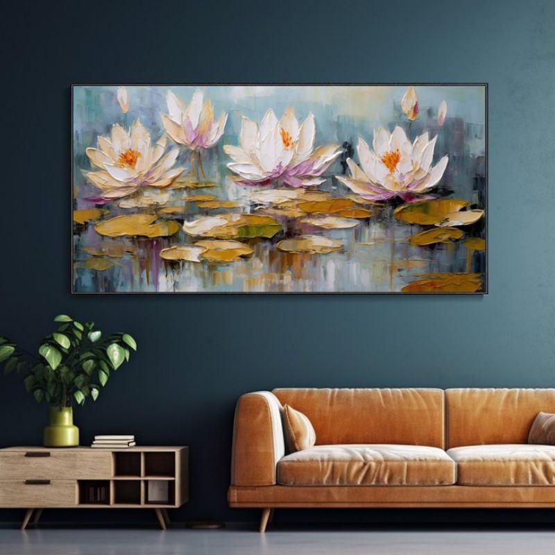 Jual lukisan bunga teratai tekstur timbul, minimalis modern. | Shopee ...