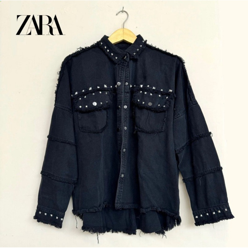 Jual Zara Denim Studded Jacket | Shopee Indonesia