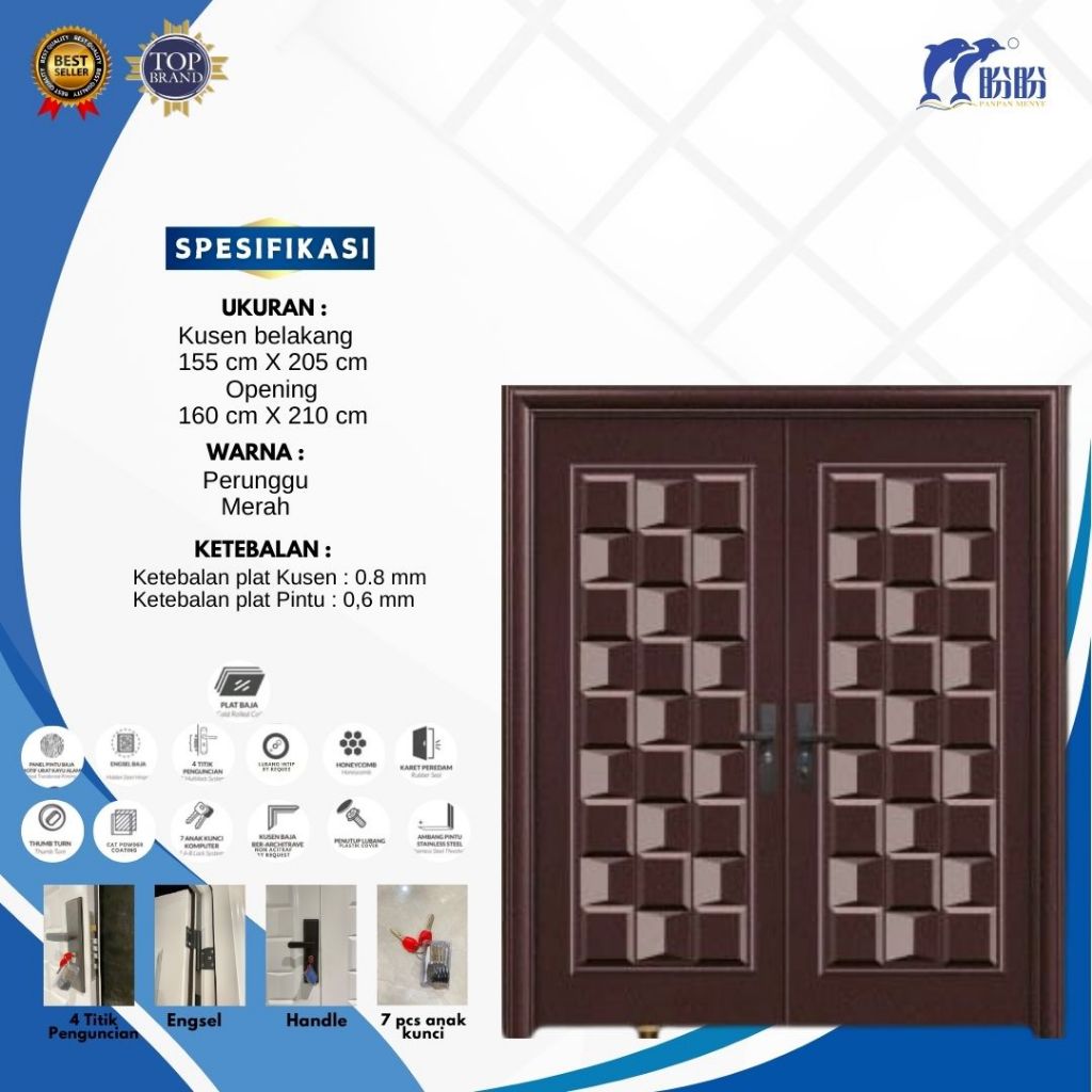 Jual PINTU DOUBLE BAJA PANPAN/PINTU UTAMA/PINTU RUMAH/PINTU HOTEL/PINTU ...