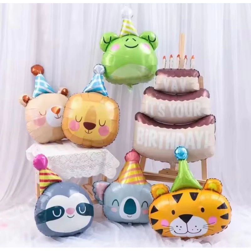 Jual Balon foil karakter hewan topi pinguin singa beruang koala katak ...
