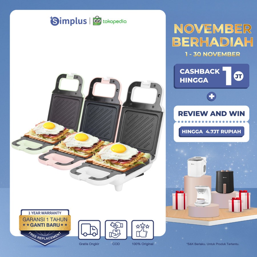 Jual Simplus Sandwich Maker Low Watt Pemanggang Roti Toaster - Hijau | Shopee Indonesia