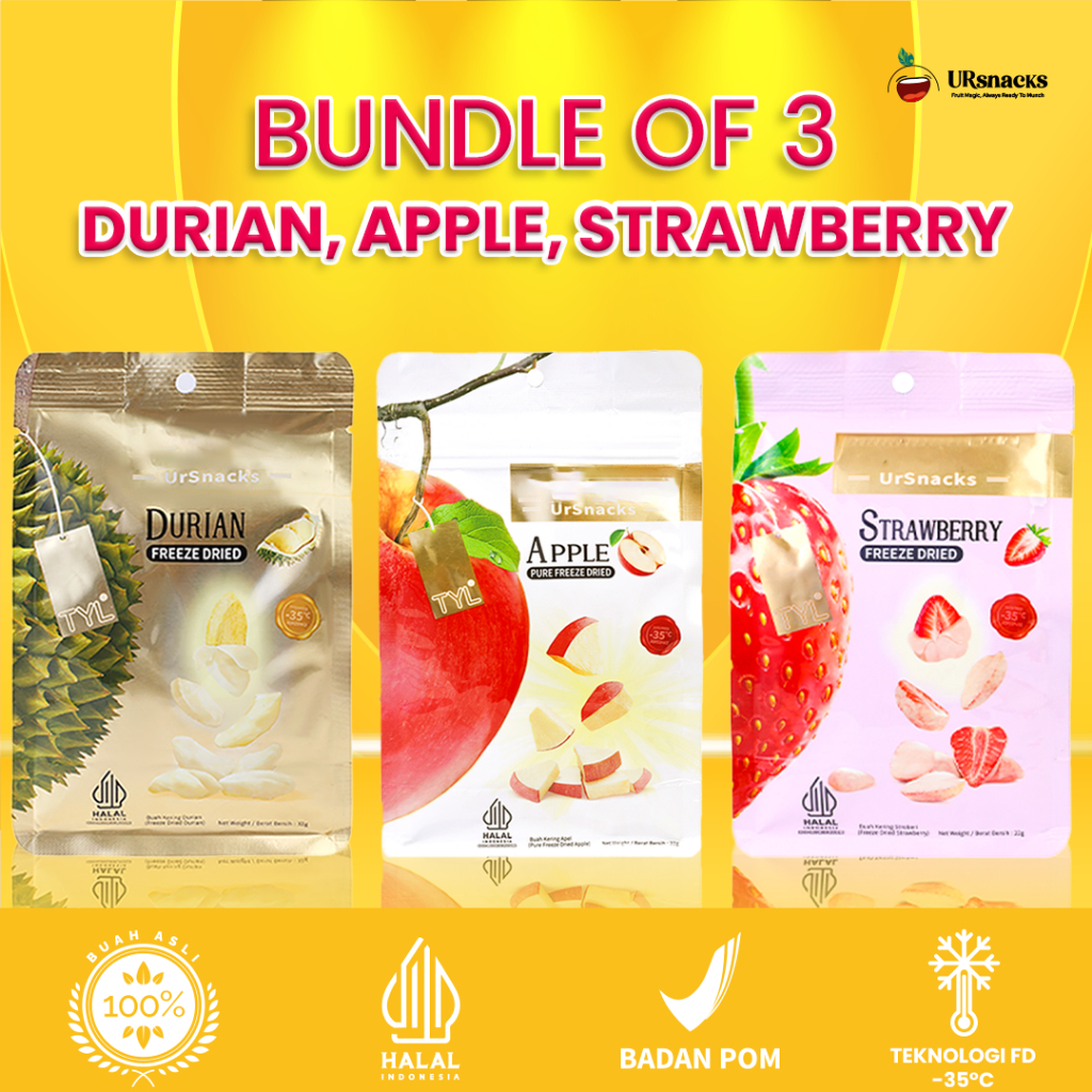Jual URSNACKS Bundle Of 3 [LIVE] - Freeze Dried Keripik Sehat Durian + Strawberry + Apel - Snack ...
