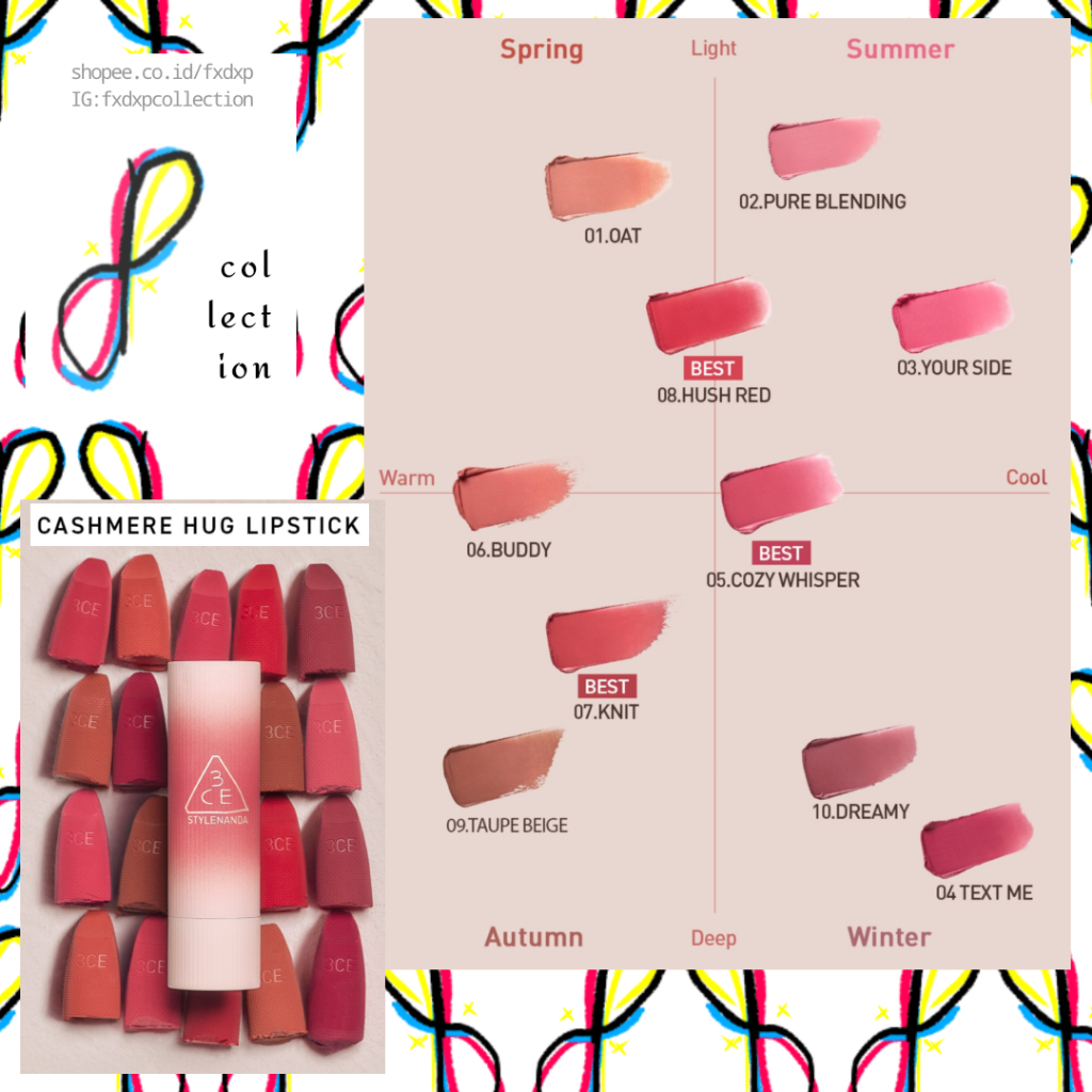 Jual 3CE Cashmere Hug Lipstick 3.5g ( 10 Color ) | Shopee Indonesia