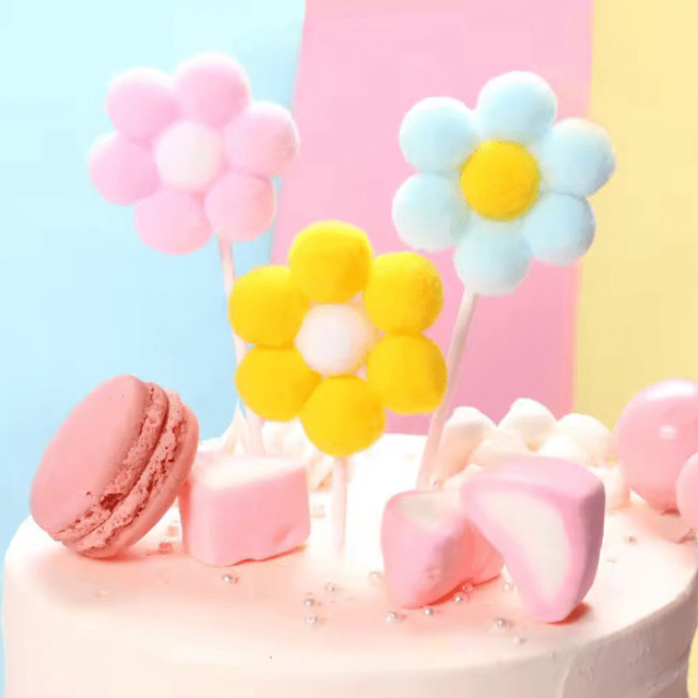 Jual Topper Kue Bunga Daisy Matahari Warna Kapas Cake Topper
