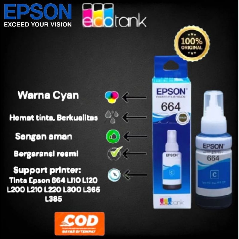 Jual Tinta printer epson 664 cyan original | Shopee Indonesia