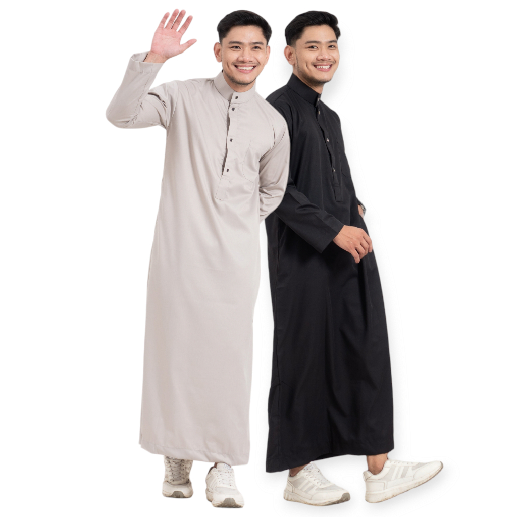 Jual Jubah Slim Fit Dewasa Cowok Lengan Panjang Gamis Pria Muslim Gamis UKASYAH Hitam Krem Putih ...