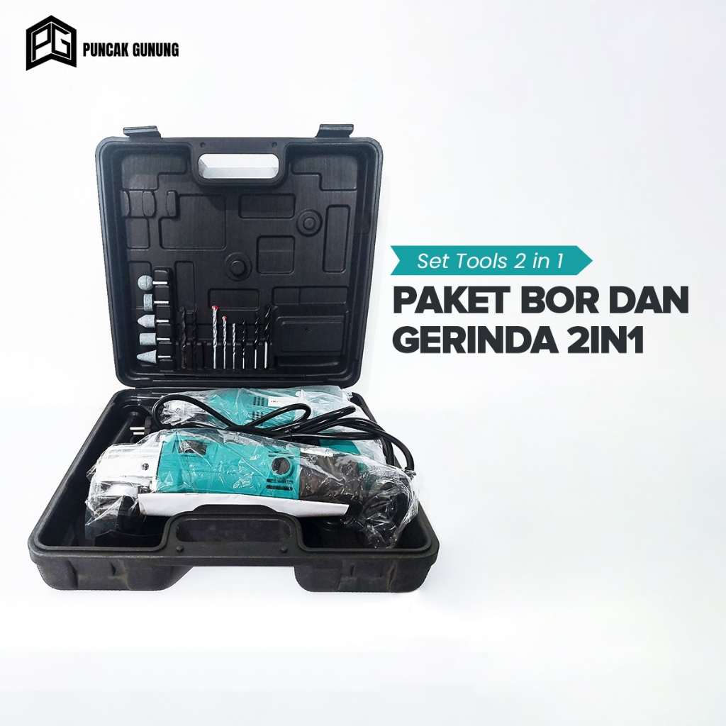 Jual PAKET BOX Bor dan Gerinda Listrik Set 2 in 1/Set Tools Impact Alat ...