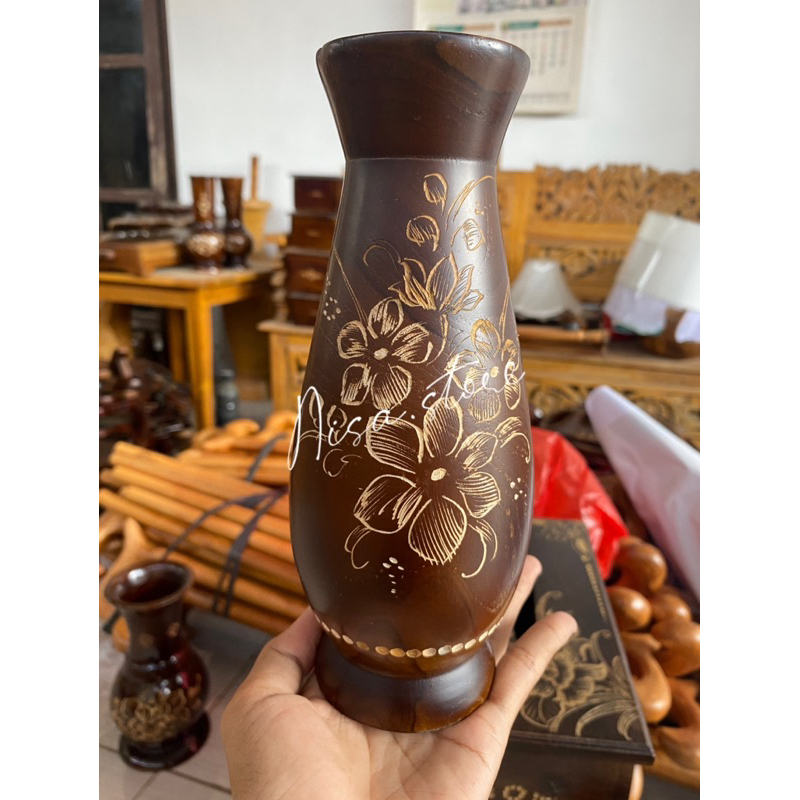 Jual Vas bunga kayu jati/vas bunga meja/vas kayu jati/dekorasi meja ...