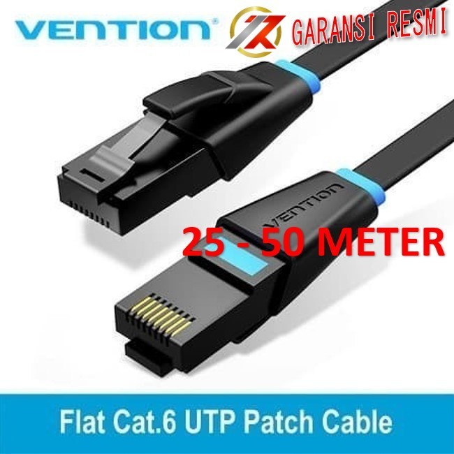 Jual VENTION IBJB KABEL LAN CAT6 CAT 6 UTP FLAT BLACK 25M 30M 40M 45M ...